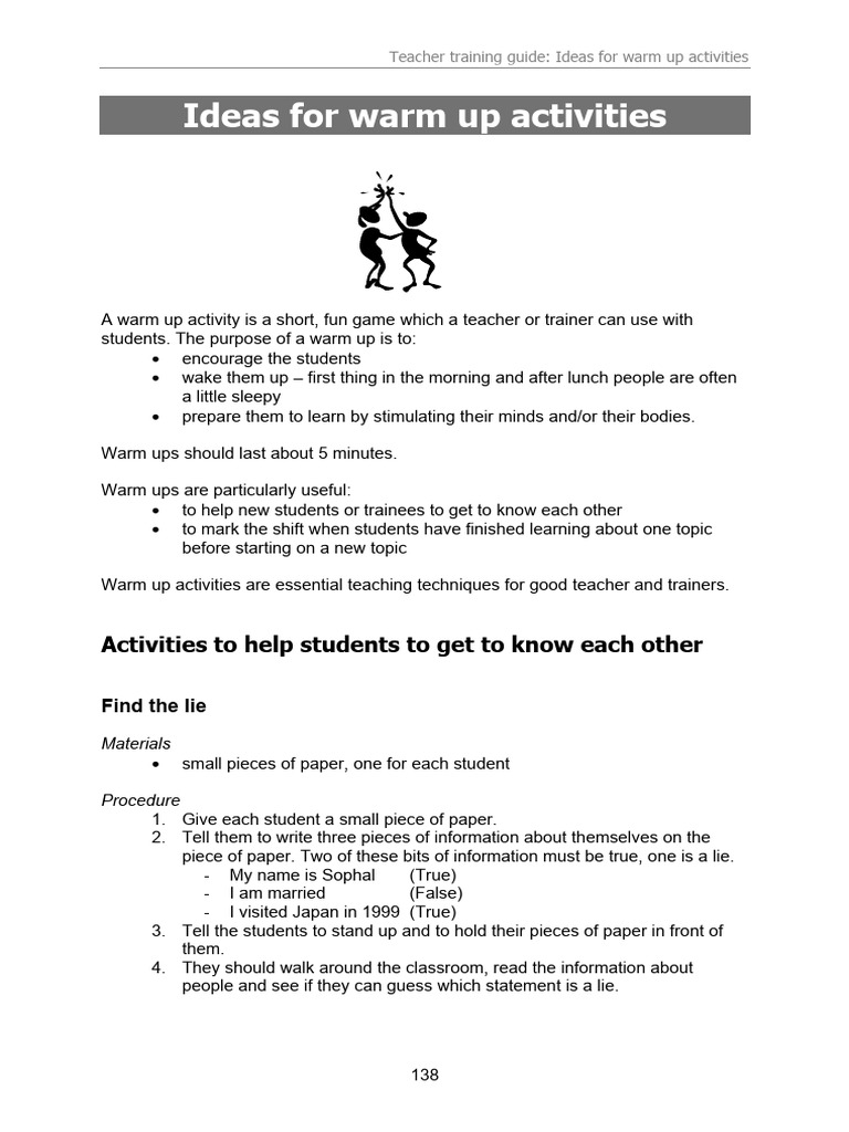 Teacher Training Guide Ideas For Warm Up | Download Free PDF | Teachers ...