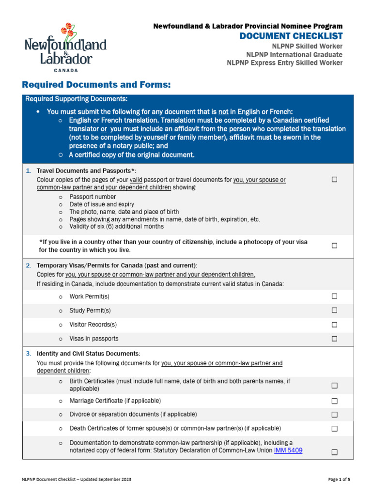 NLPNP Document Checklist | PDF | Employment | Travel Visa