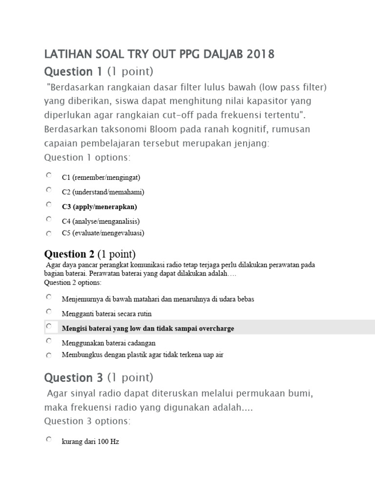 Latihan Soal Tryout Profesional PPG 2018 SET A | PDF | Teknologi & Rekayasa