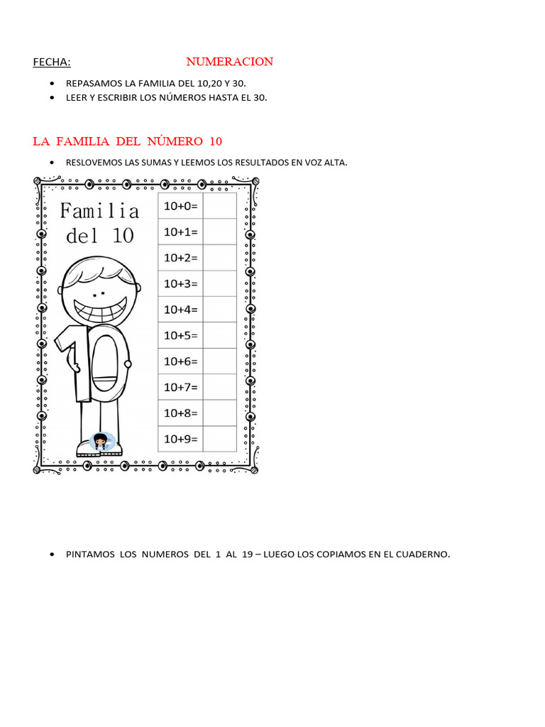Actividades de la Familia del 10 | PDF