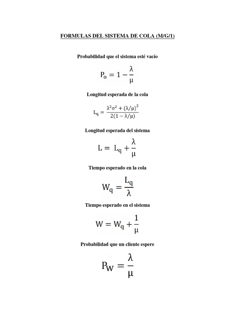Formulas Modelo M/G/1 | PDF
