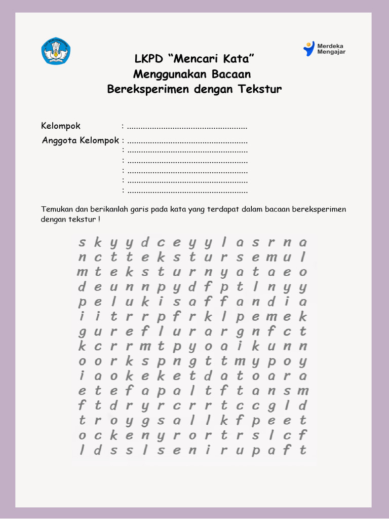 LKPD Bereksperimen dengan Tekstur Kelas 3 | PDF | Griya & Taman
