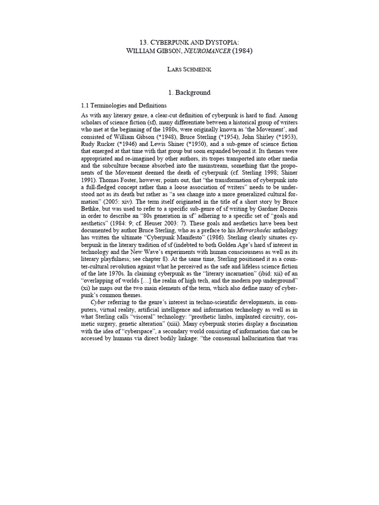 Cyberpunk and Dystopia, William Gibson's Neuromancer | PDF | Dystopia ...