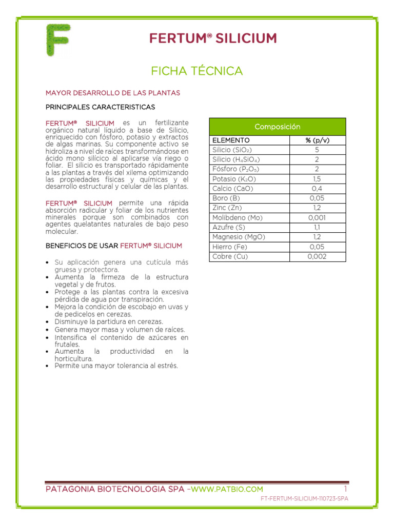 FT FERTUM Silicium 110723 SPA | PDF | Fertilizante | Molibdeno