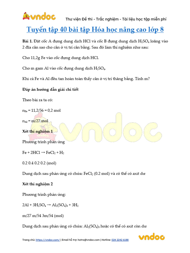 Tuyen Tap 40 Bai Tap Hoa Hoc Nang Cao 8 | PDF