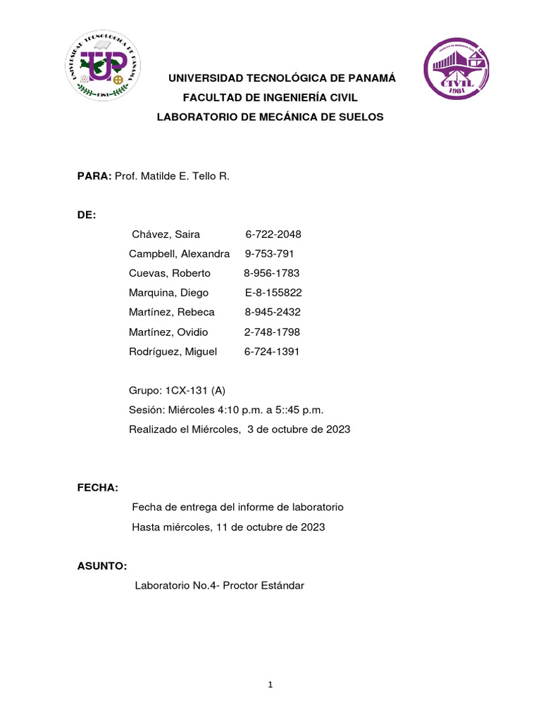 Laboratorio No.4 - Proctor Estándar | PDF | Ingeniero civil | Ciencia ...