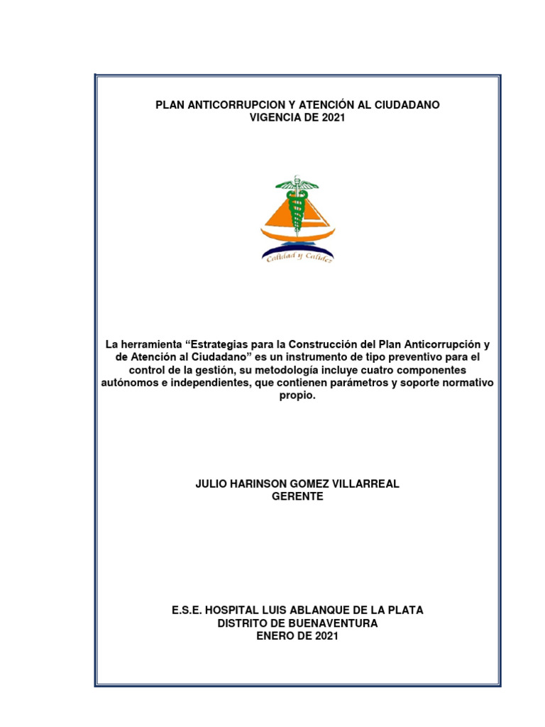 Plan Anticorrupcin y Atencin Al Ciudadano 2021 HLAP | PDF | Corrupción ...