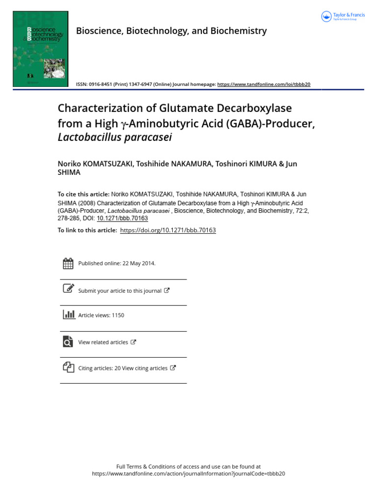 Characterization of Glutamate Decarboxylase From A High Aminobutyric Acid GABA Producer ...