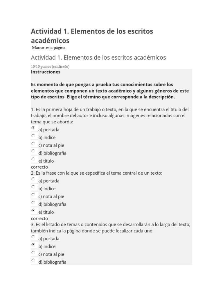 MODULO 4 Actividad 1. Elementos de Los Escritos Académicos | PDF ...