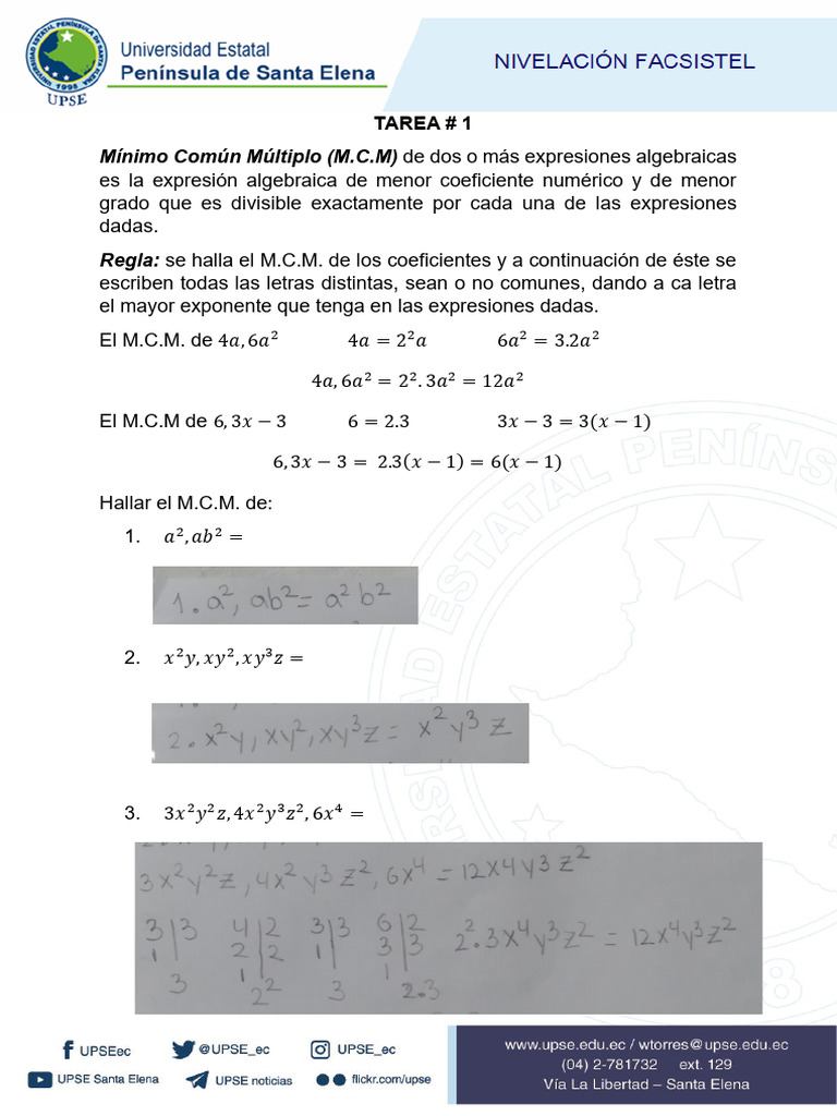 Tarea UPSE | PDF | Factorización | Matemáticas