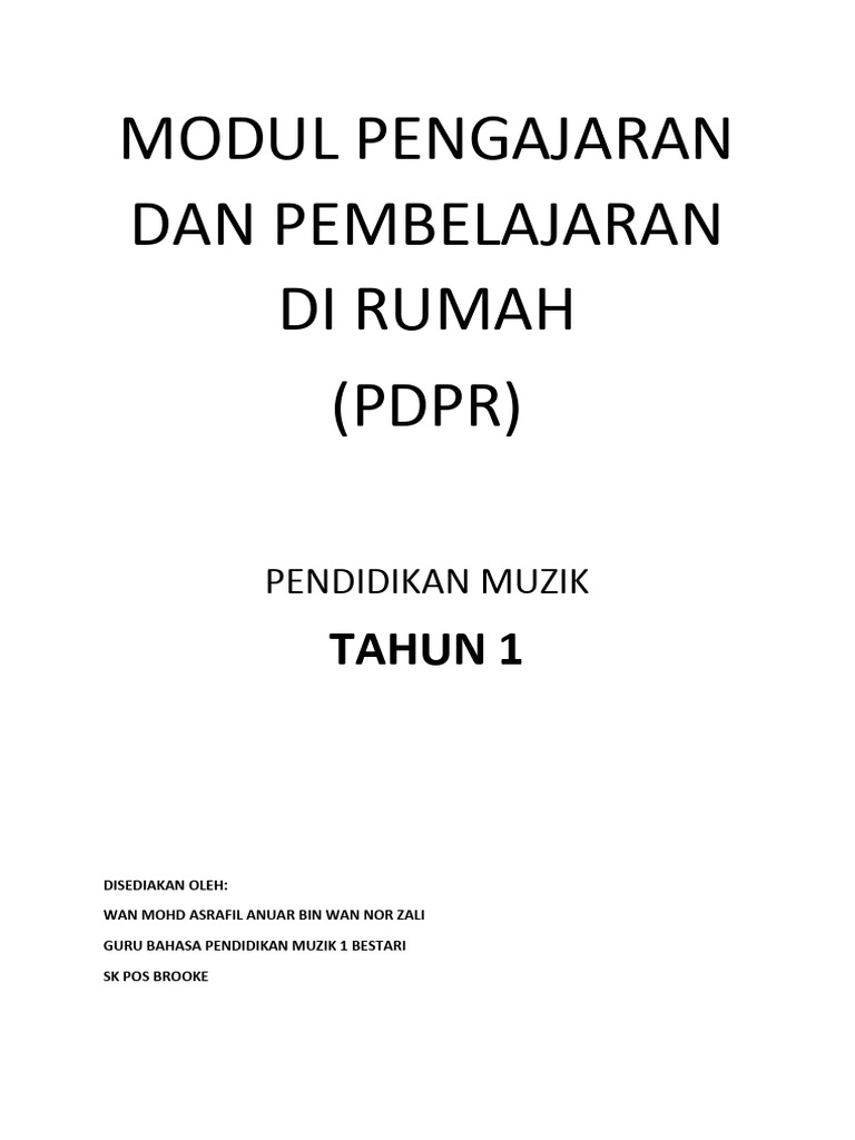 MODUL PDPR Muzik Tahun 1 | PDF