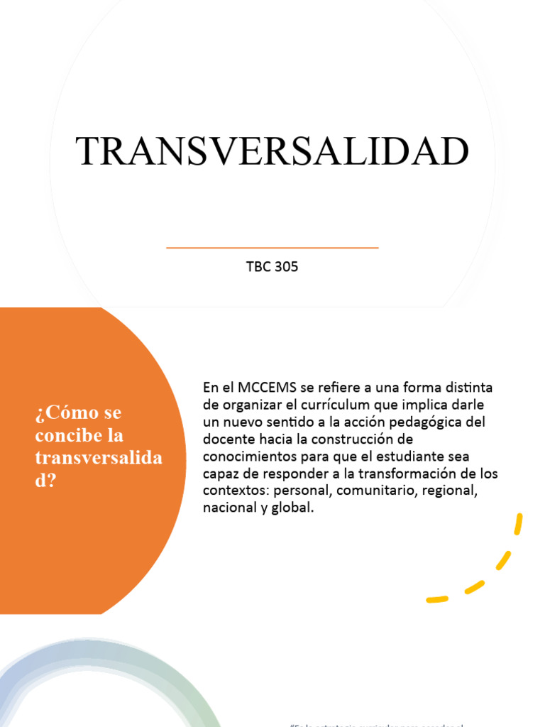 TRANSVERSALIDAD Presentacion | PDF | Plan de estudios | Enseñando