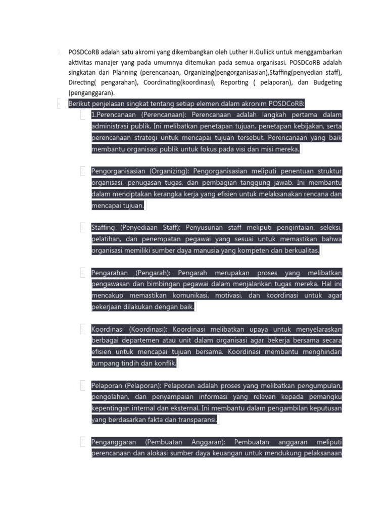 POSDCoRB Adalah Satu Akromi Yang Dikembangkan Oleh Luther H | PDF | Karier & Perkembangan