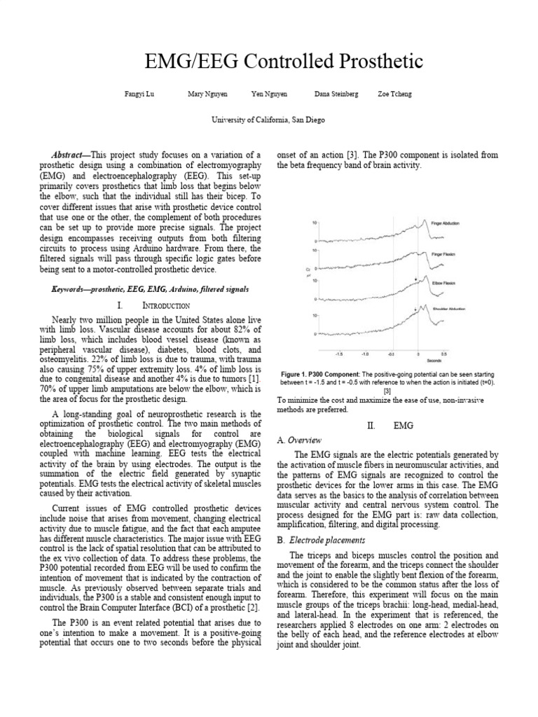 Lu MNguyen YNguyen Steinberg Tcheng EMG EEG Controlled Prosthetic | PDF ...