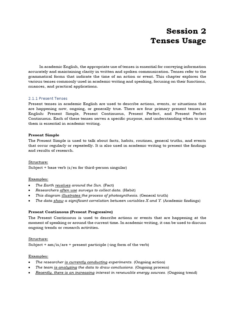 Session 2 Tenses Usage | PDF | Perfect (Grammar) | Grammatical Tense
