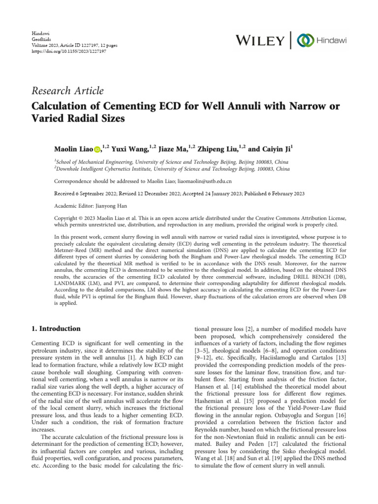 Calculation of Cementing ECD For Well Annuli | PDF | Fluid Dynamics ...
