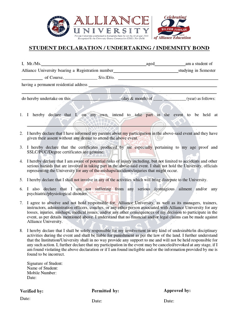 Student Declaration and Undertaking Form | PDF | Justice | Crime & Violence