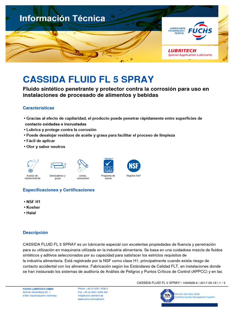 CASSIDA FLUID FL 5 SPRAY - TDS - REv.2017 | PDF | Análisis de Riesgo y ...