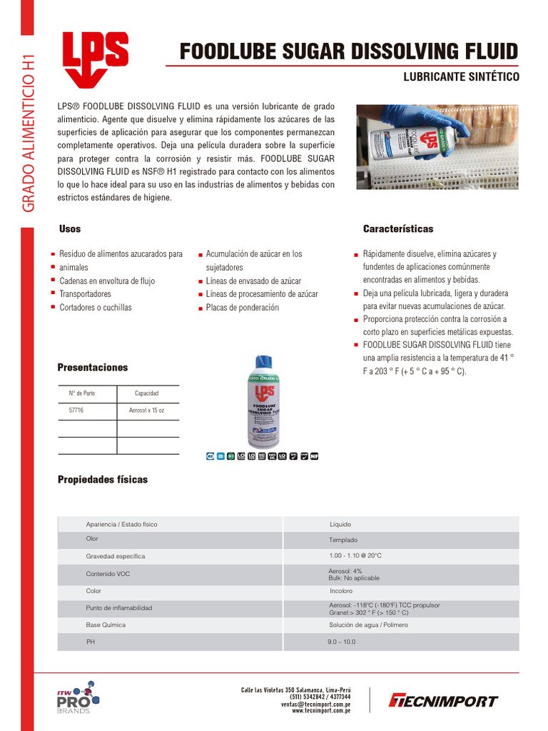 LPS_FOODLUBE_SUGAR_DISSOLVING_FLUID | PDF | Alimentos | Corrosión