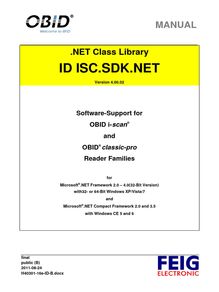 NET Class Library ID ISC - sdk.NET. Version Software-Support For OBID I-Scan and OBID Classic ...