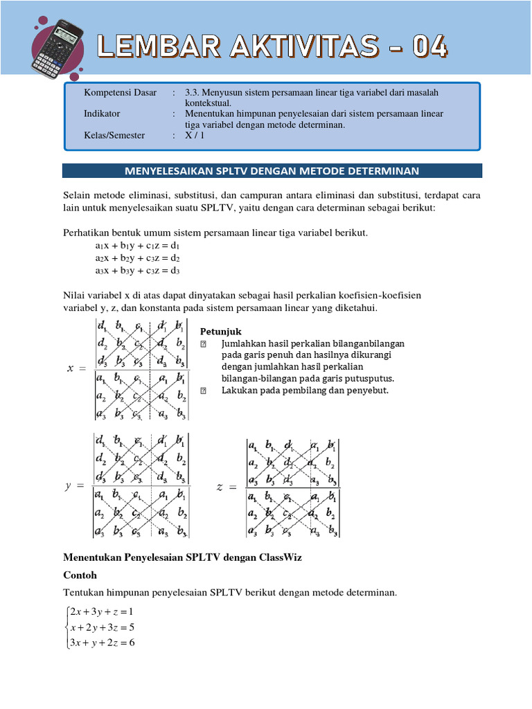 LEMBAR AKTIVITAS 4 - SPLTV Metode Determinan | PDF | Komputer