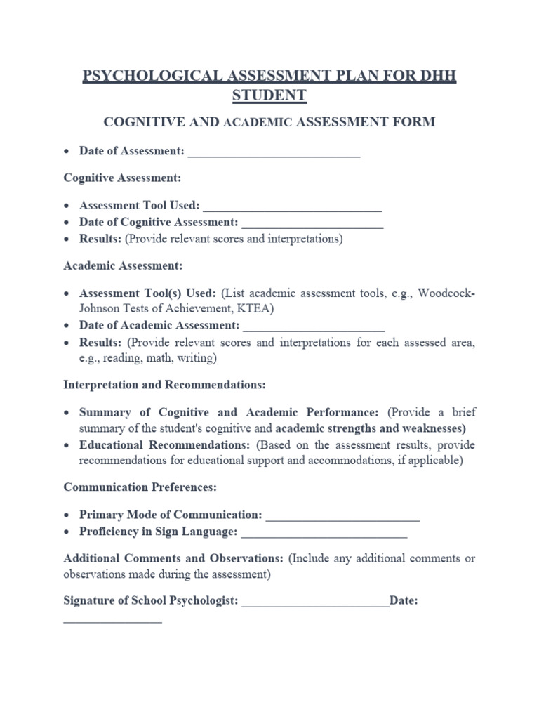 DHH Student Psychological Assessment Plan | PDF | Social Skills ...