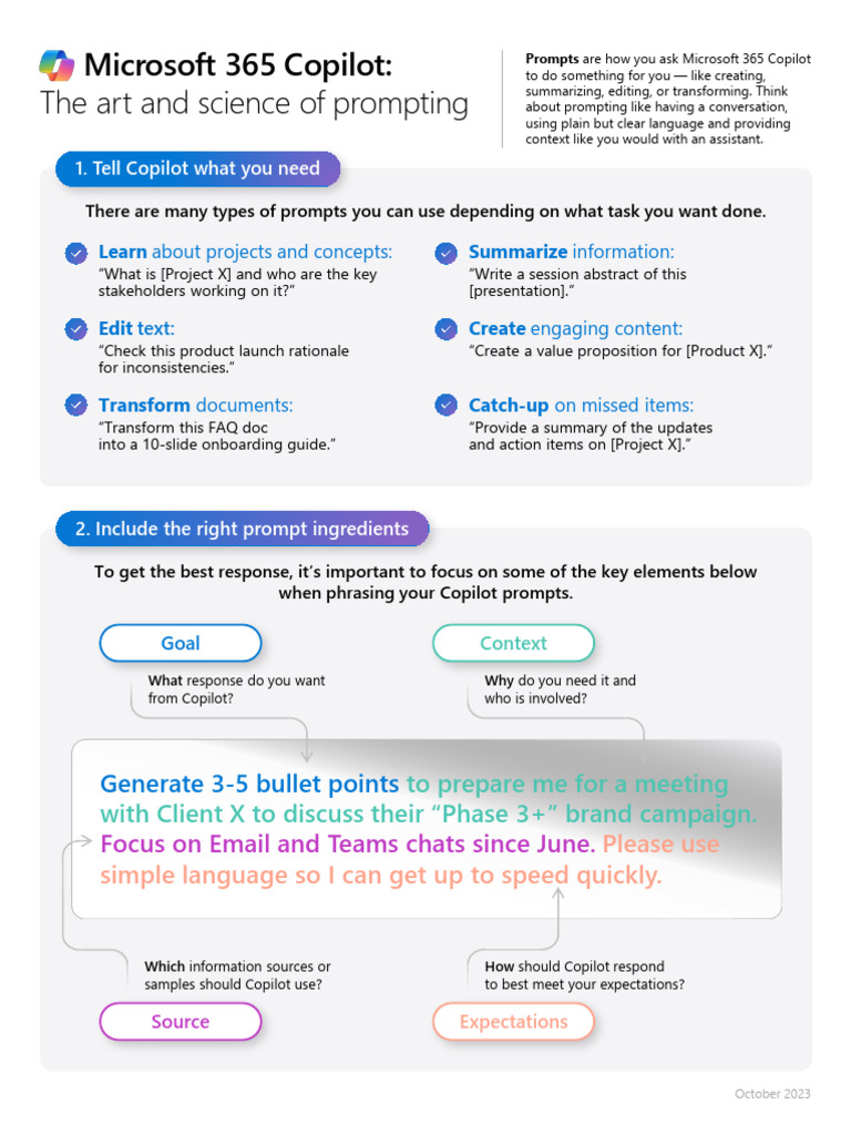 Microsoft 365 Copilot Prompt Guide | PDF | Information | Conversation