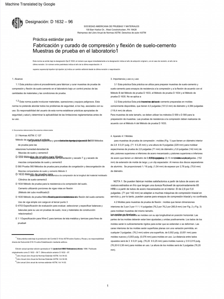 Astm D 1632 96 Standard Practice For Making and Curing Soil Cement ...