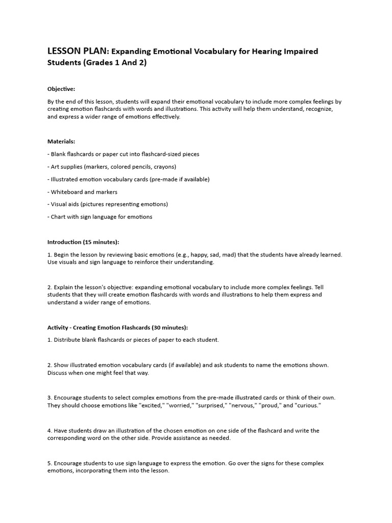 Lesson Plan 1 N 2 Sel | PDF | Emotions | Flashcard