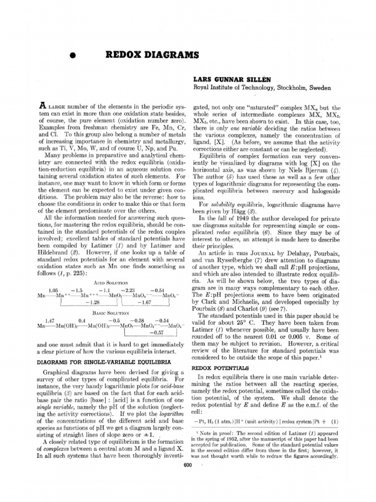 Redox Diagrams Sillen1952 | PDF | Redox | Chemical Equilibrium