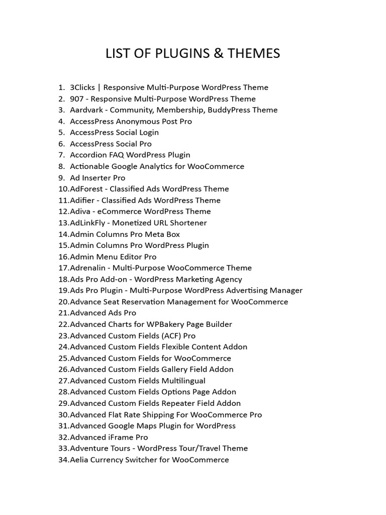 List of Plugins Themes 2 | PDF | Word Press | Computing