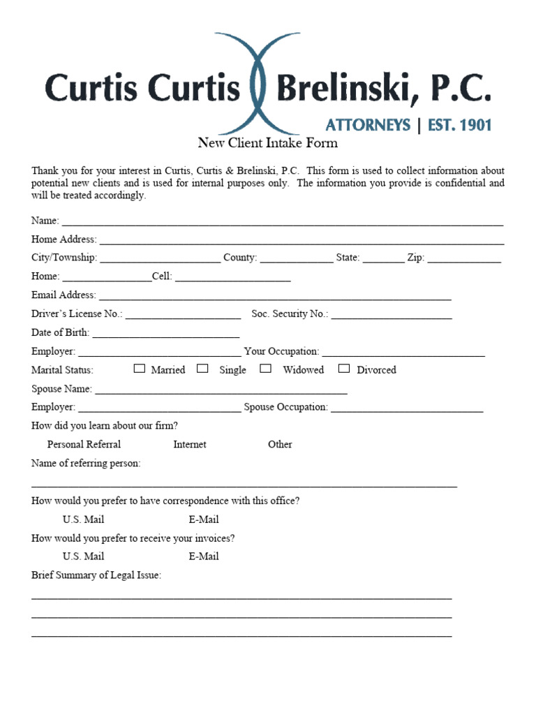 New Client Intake Form | PDF | Attorney–Client Privilege | Lawyer