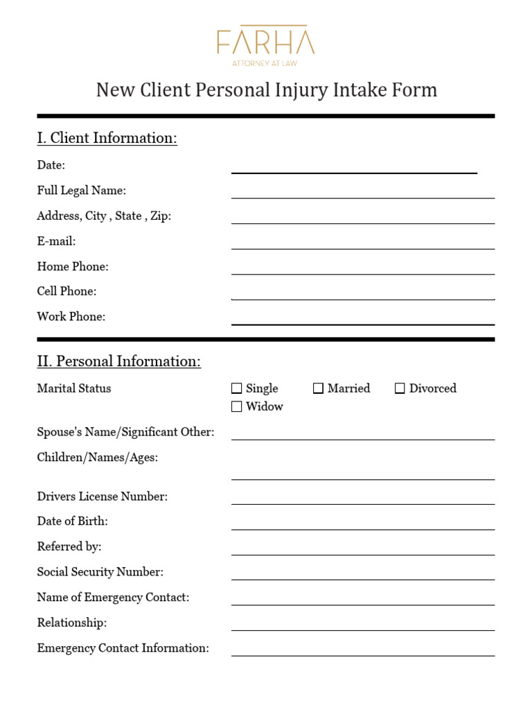 Client Personal Injury Intake Form | PDF | Traffic Collision | Insurance