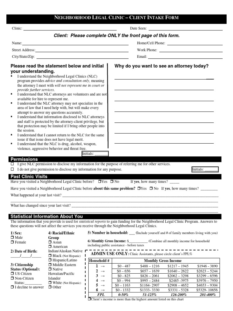 Legal Clinic Client Intake Form | Download Free PDF | Race And ...
