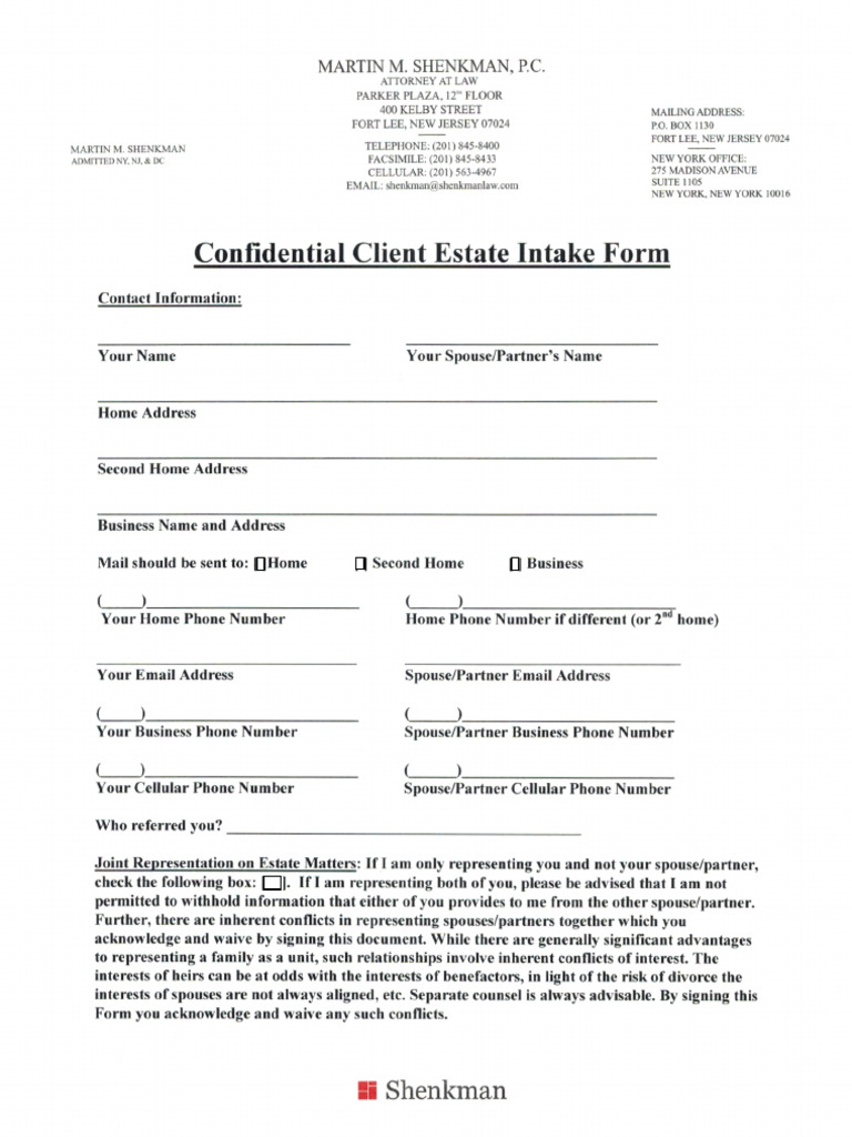 Confidential Client Estate Intake Form | PDF | Payments | Business