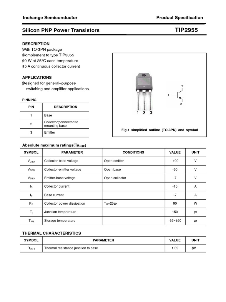 Datasheet of TIP2955 | PDF | Bipolar Junction Transistor | Transistor