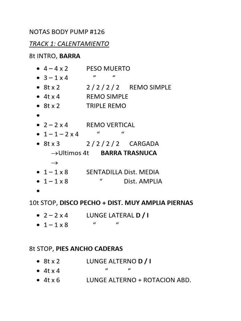 Rutina Body Pump 126: Ejercicios y Tracks | PDF | Entrenamiento con ...