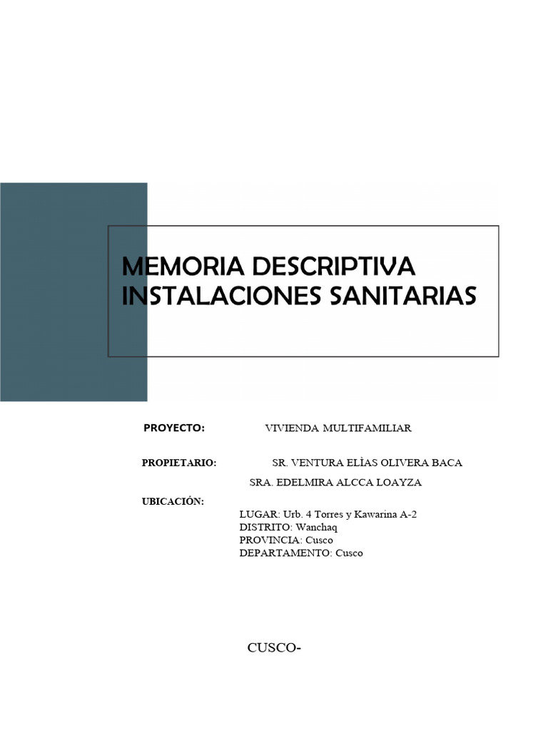 Memoria Instalaciones Sanitarias | PDF | Tubería (transporte de fluidos) | Bomba