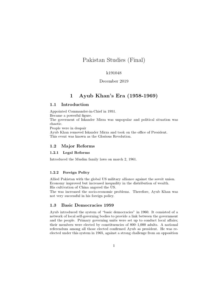 Ayub Khan's Era | PDF | Pakistan | India–Pakistan Relations