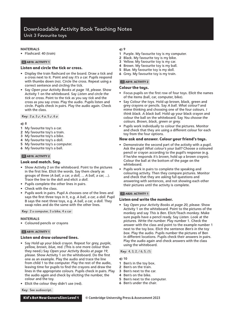 Teaching Notes for Unit 3: Toys | PDF | Toys