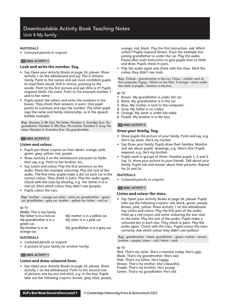 Kid's Box Level 1: Unit 4 Family Activities | PDF | Planets