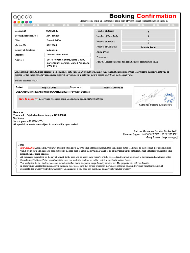 Confirmation For Booking ID # 951354589 | PDF | Service Industries