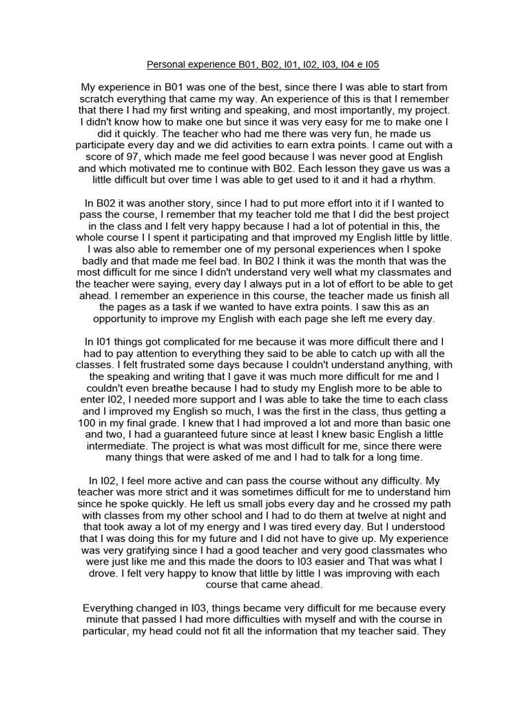 Personal Experience | PDF