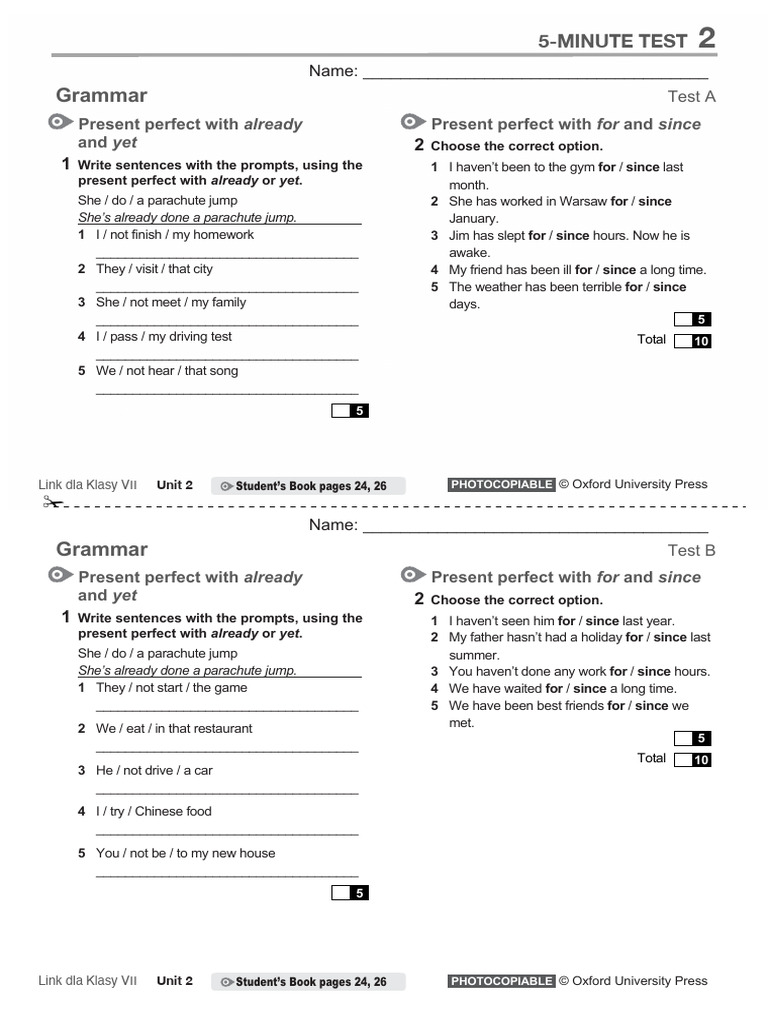Unit 2 Grammar Test: Present Perfect | PDF | Linguistics