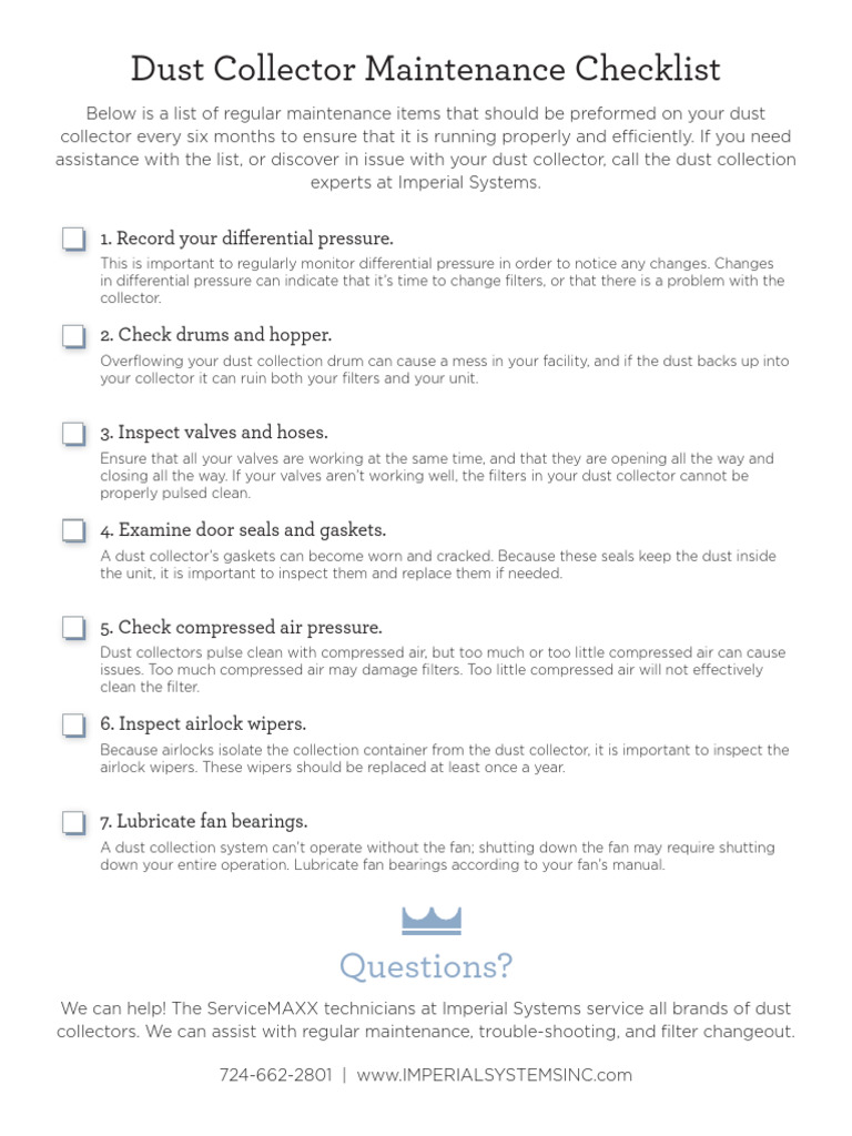 Dust Collector Service Checklist | PDF