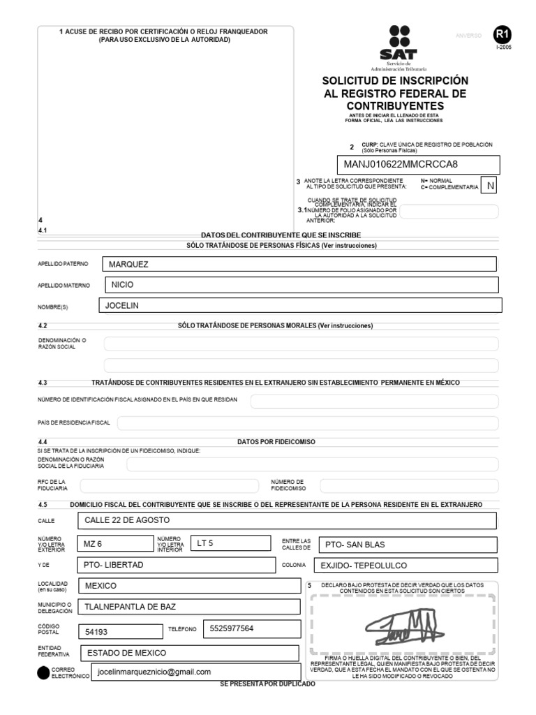 Formato R1 para Inscripción en Hacienda | PDF | Comunicación escrita