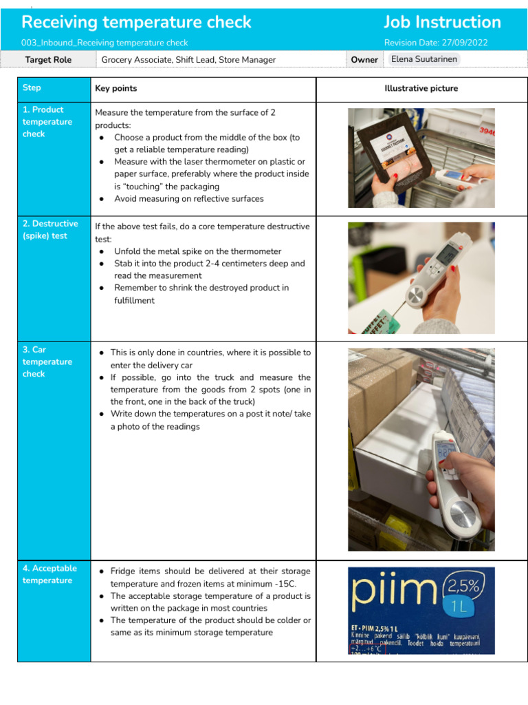 003 - Job Instruction - Inbound Temperature Check | PDF | Temperature ...