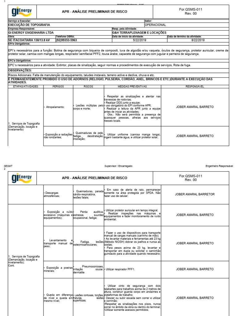 FOR - QSMS-011 - APR - Topografia Rev.00 | PDF