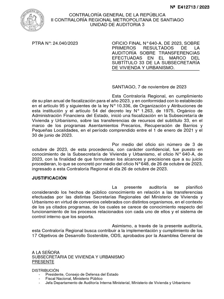 UCE II CRM UA 3 - E412713_2023_Oficio Final N°640-A_2023_Subsecretaría de Vivienda | PDF ...
