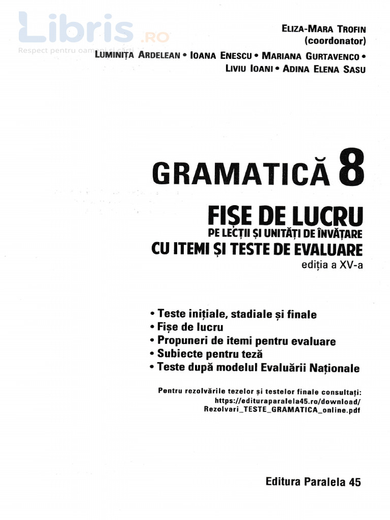 Gramatica Clasa 8 Fise de Lucru | PDF